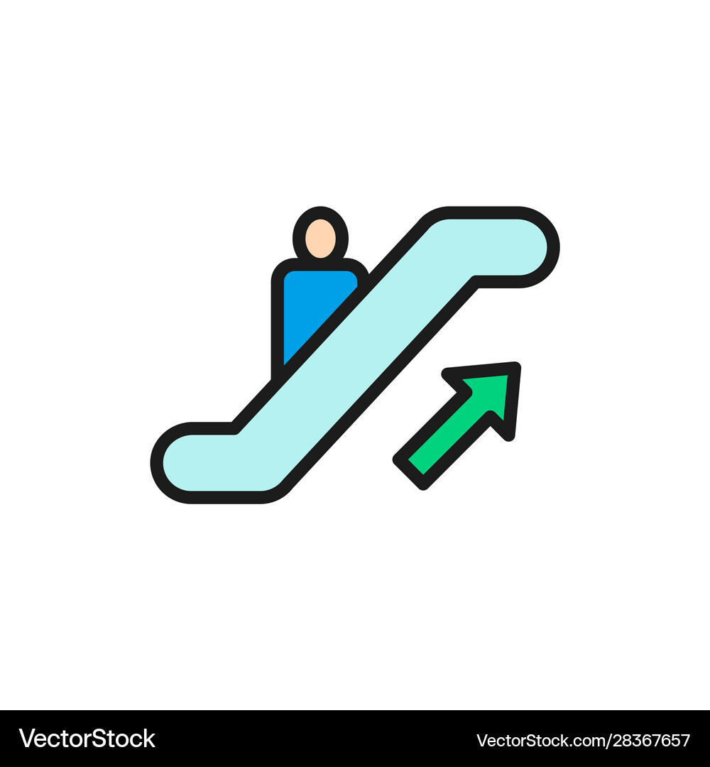 Escalator up sign flat color line icon isolated Vector Image