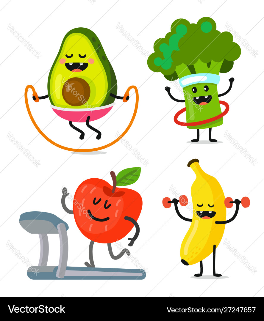 Three fruits and vegetables do sport Royalty Free Vector
