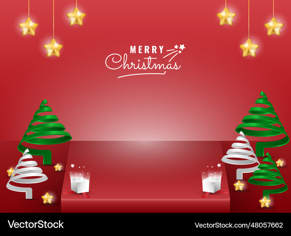 3d christmas stage banner template with spiral Vector Image