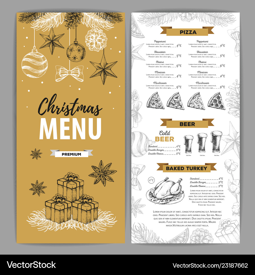 Hand drawing christmas holiday menu design Vector Image