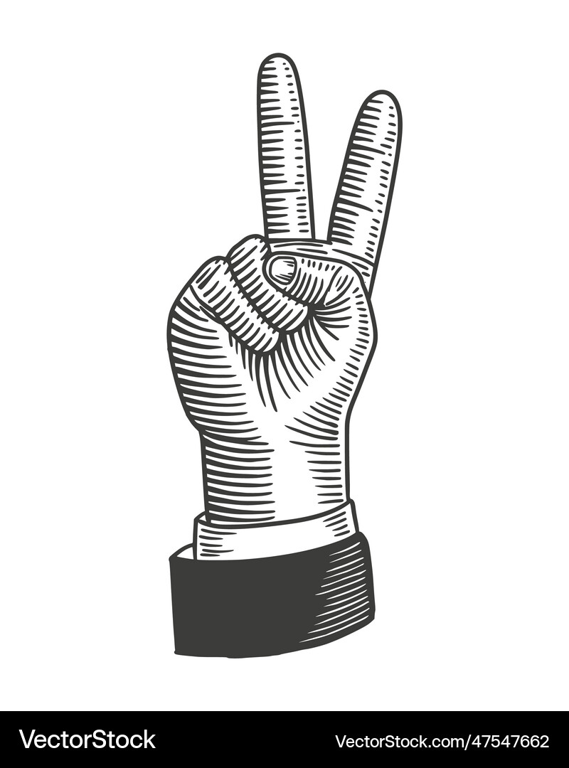 Hand gesture peace sign vintage engraving Vector Image