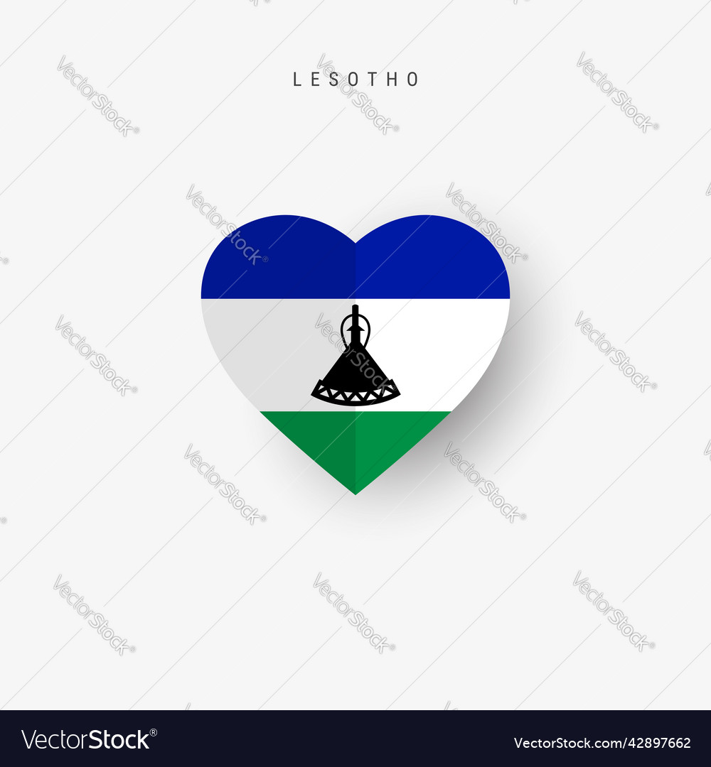 Lesotho heart shaped flag origami paper cut Vector Image
