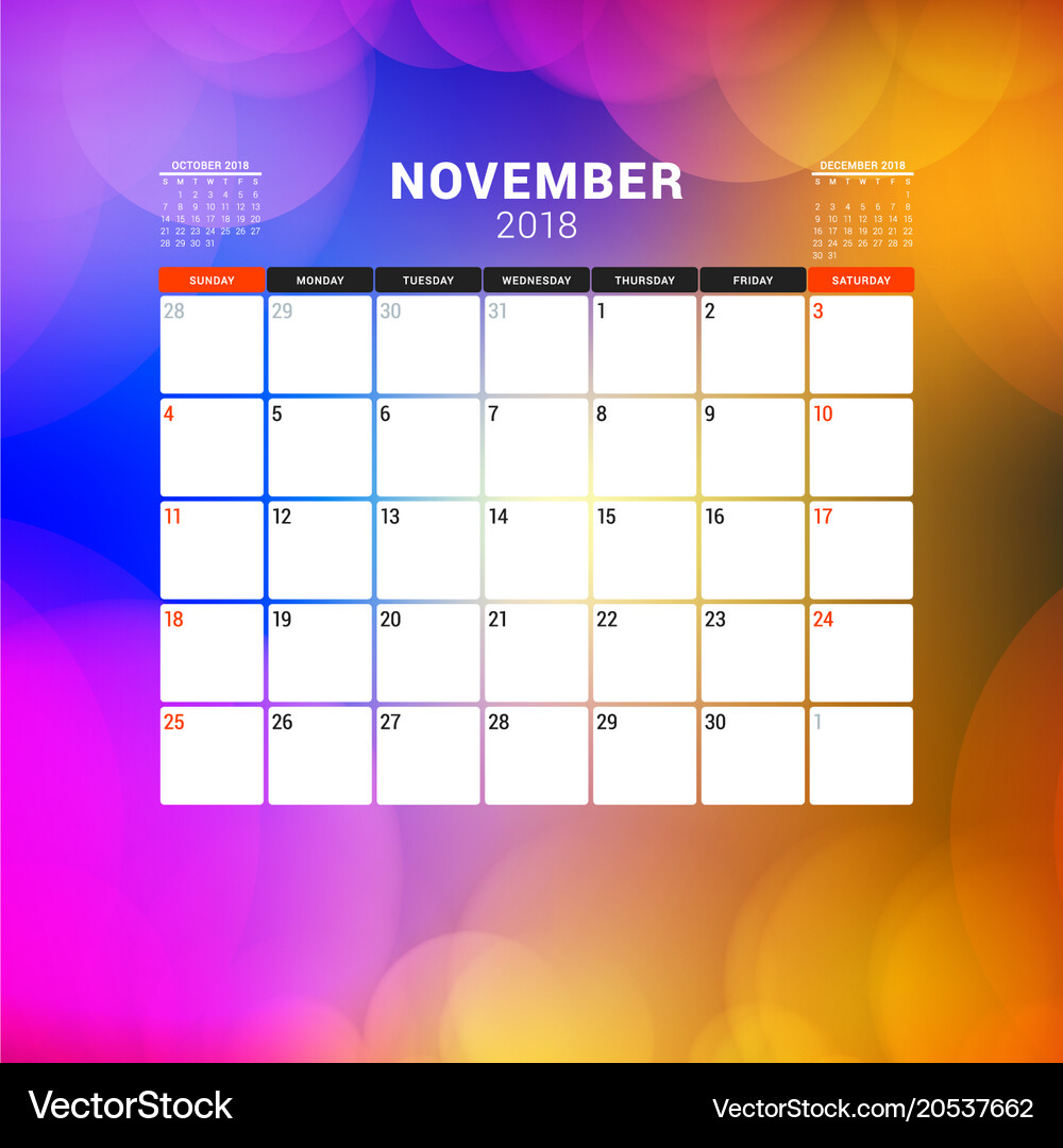 November 2018 calendar planner design template Vector Image