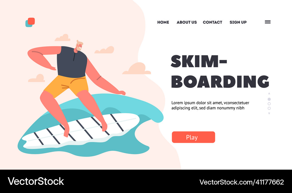 Skim boarding landing page template young man Vector Image