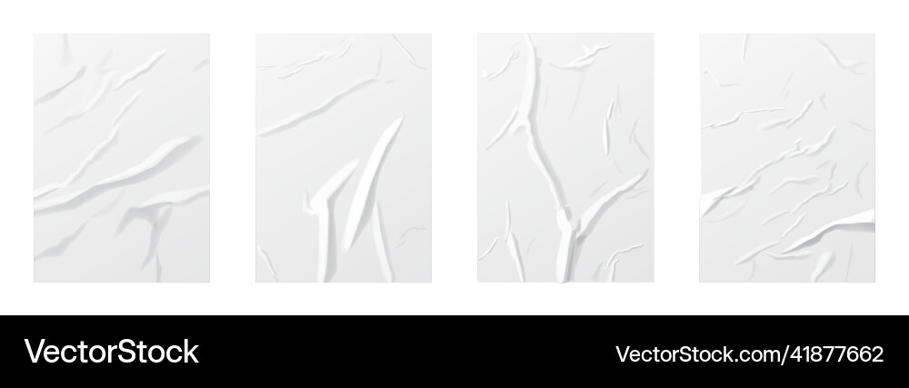 Wet paper set crumpled wrinkled wrapper 3d Vector Image