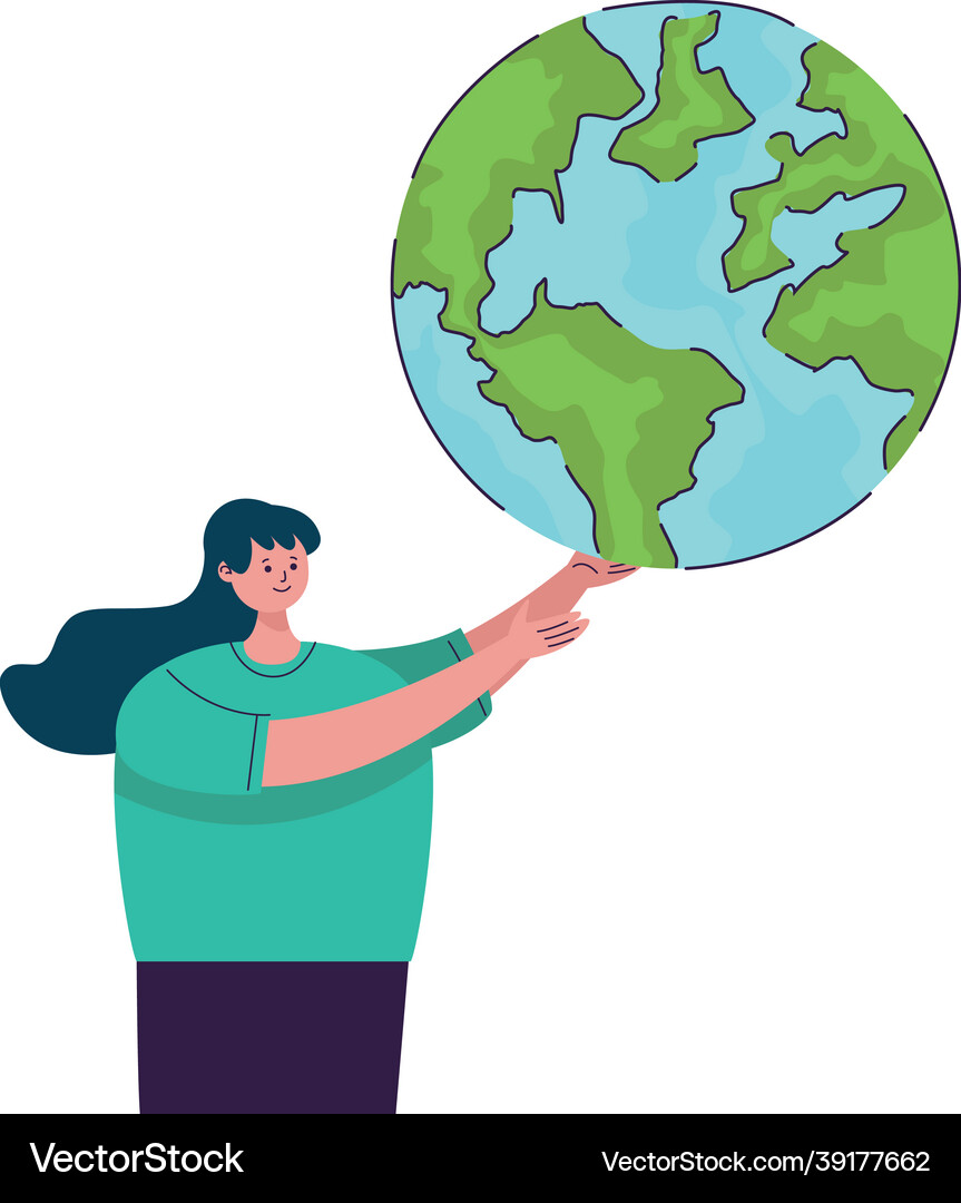 Woman lifting earth planet Royalty Free Vector Image