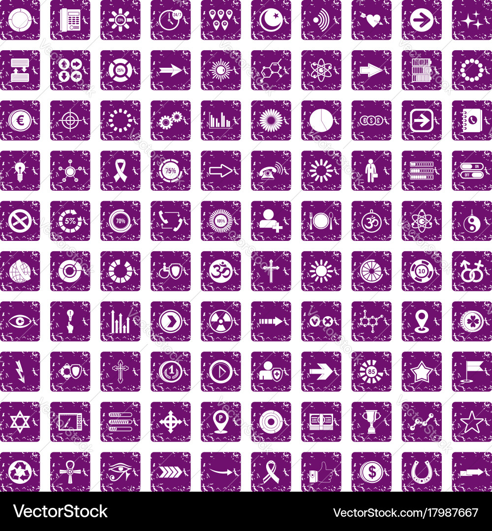 100 graphic elements icons set grunge purple Vector Image