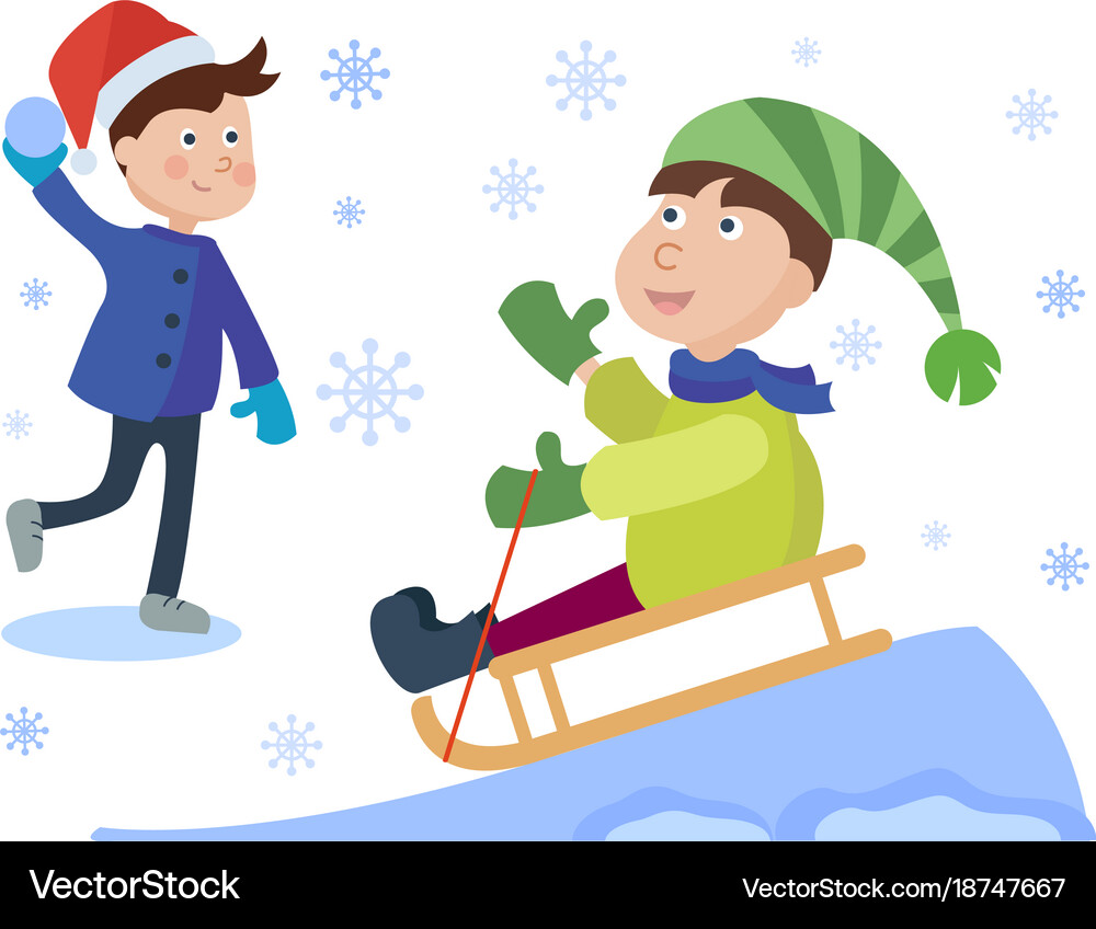 Christmas sledding kids playing winter games Vector Image