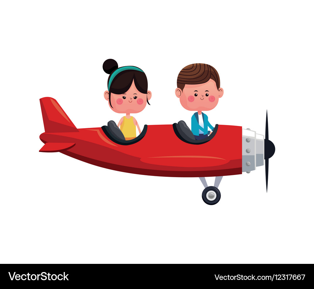 Couple flying red plane romantic valentine Vector Image