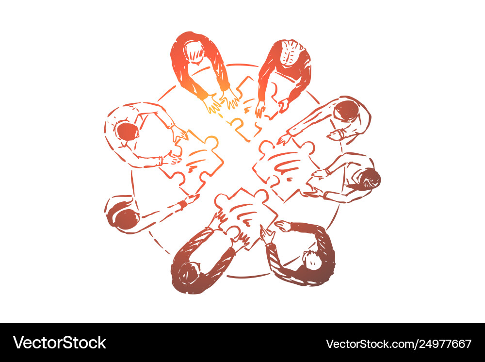 Coworkers Assembling Puzzle Teamwork Royalty Free Vector