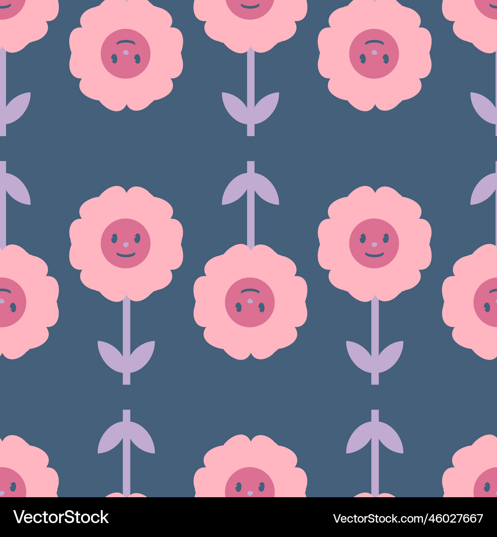 Cute rose flowers with smiling faces seamless Vector Image