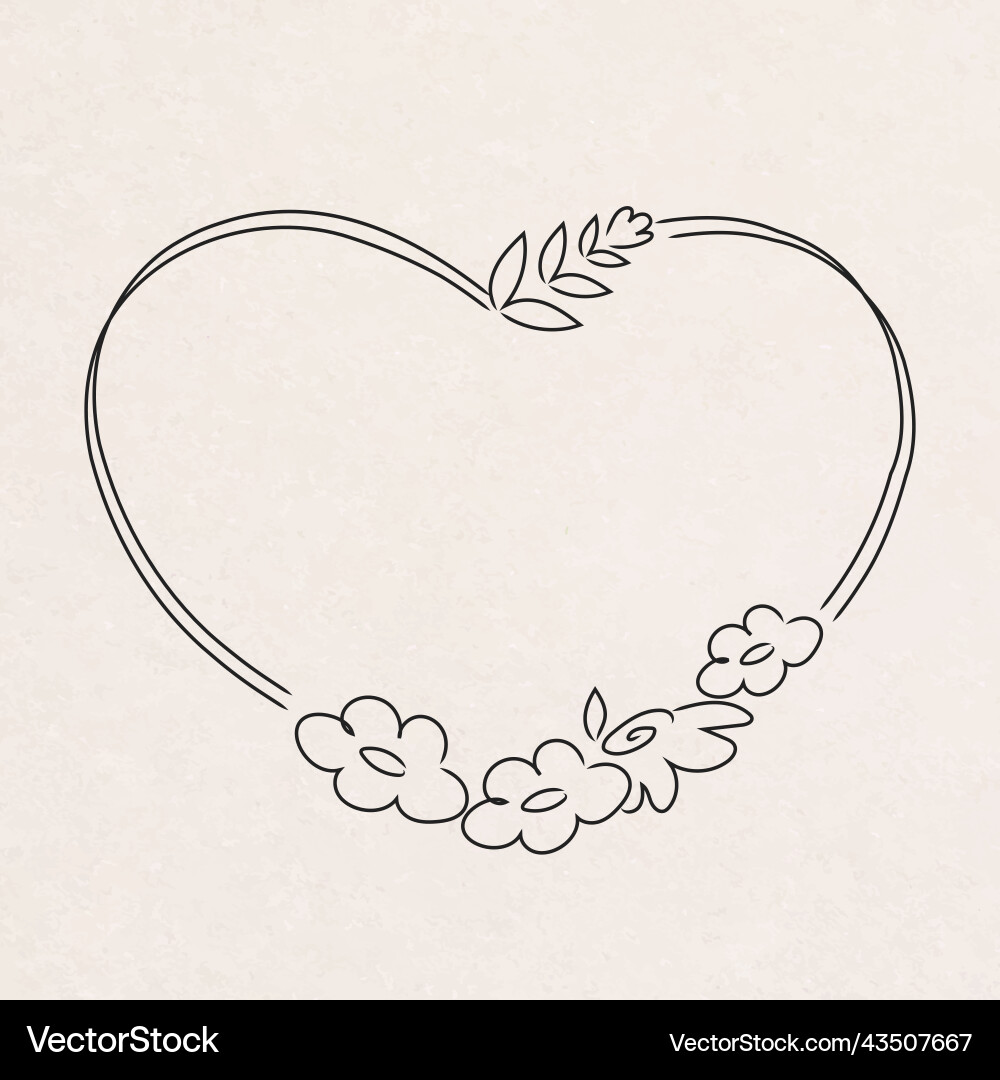 Heart shaped hand drawn flower wreath Royalty Free Vector