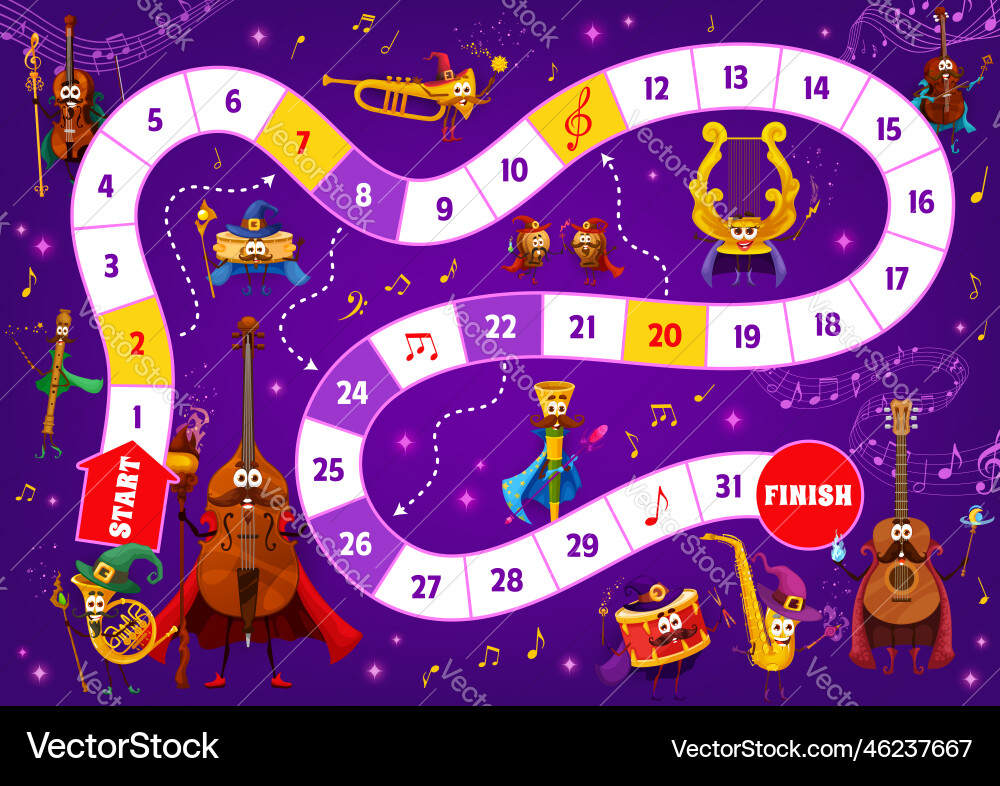Kid board game wizard music instrument characters Vector Image