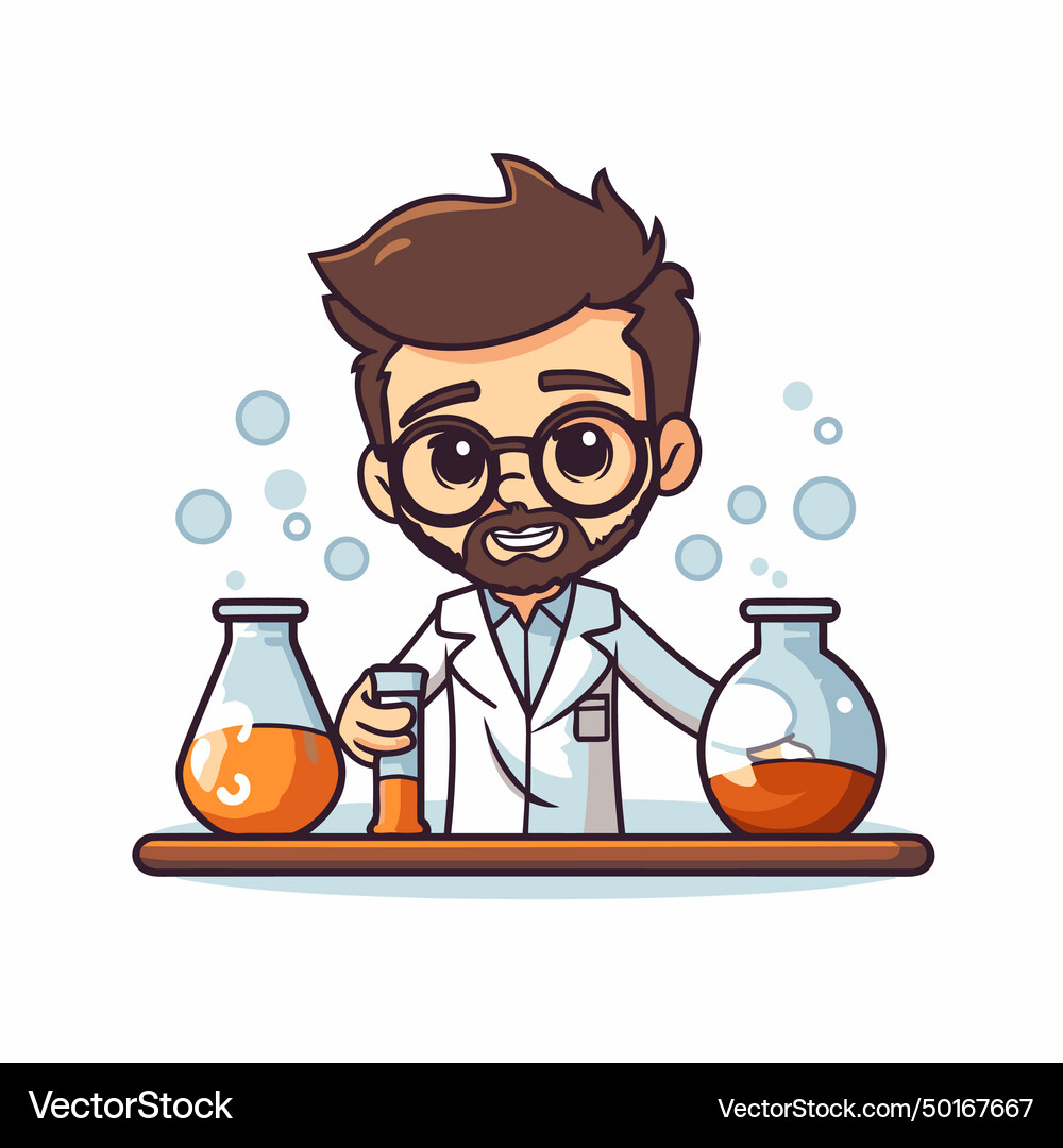 Scientist with test tubes and flask cartoon Vector Image