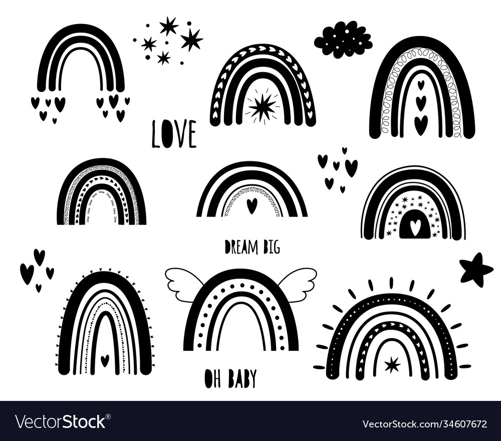 Boho rainbow set cute doodle rainbow kids design Vector Image