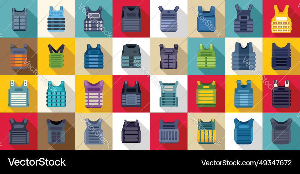 Bulletproof vest icons set flat armor body Vector Image
