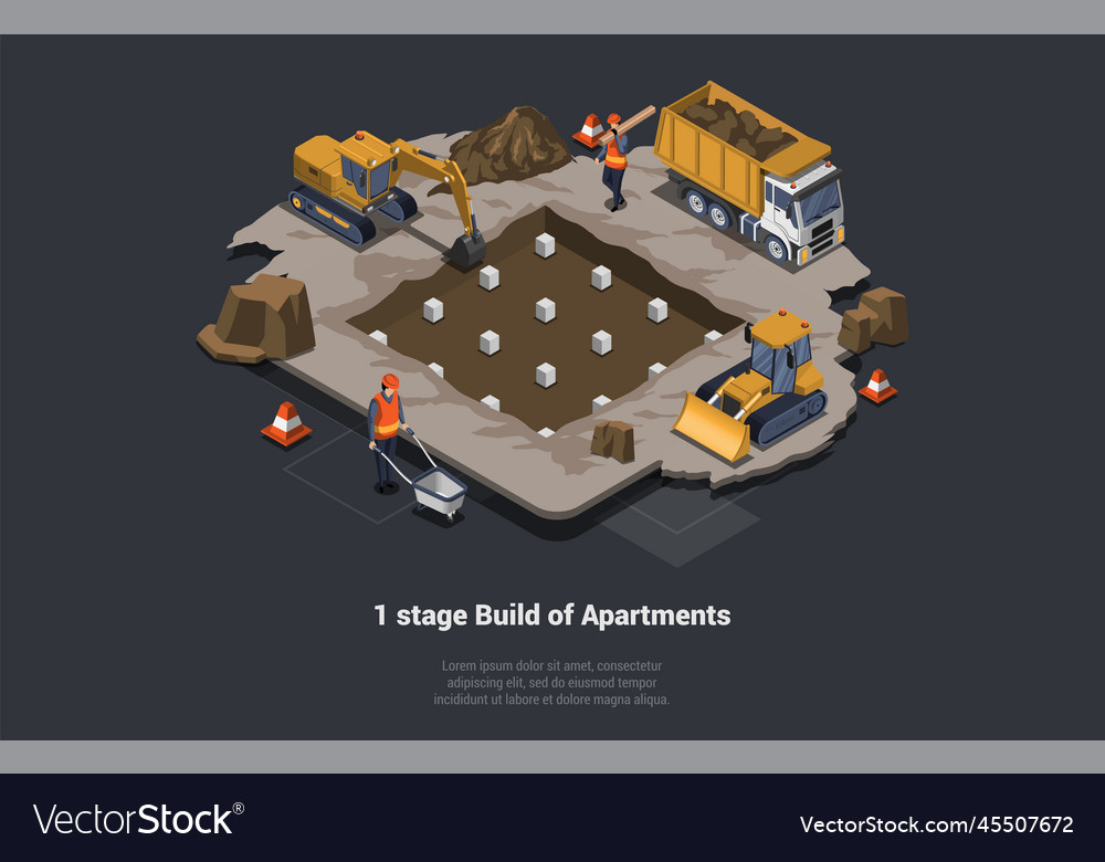 Concept of house building stages and foundation Vector Image