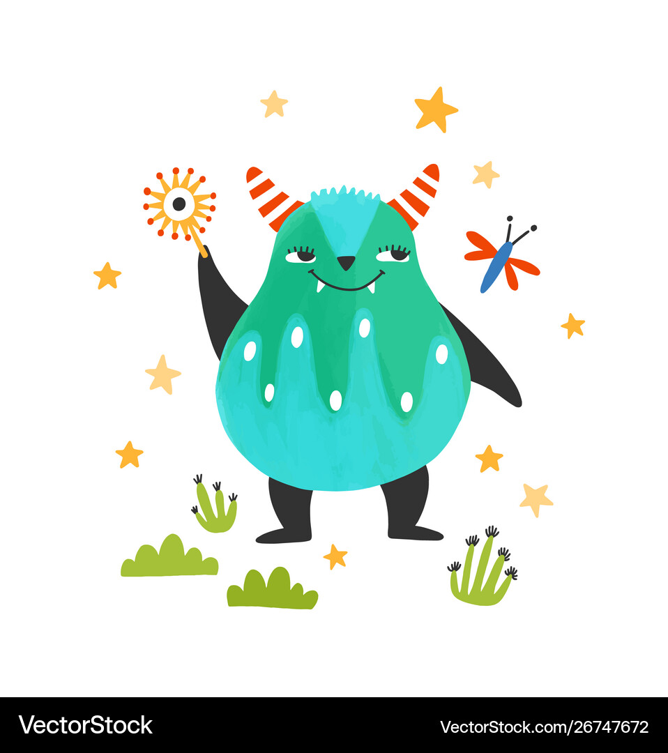 Cute friendly monster alien or beast lovely Vector Image
