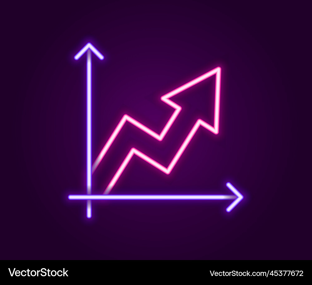 Glowing neon line financial growth increase icon Vector Image