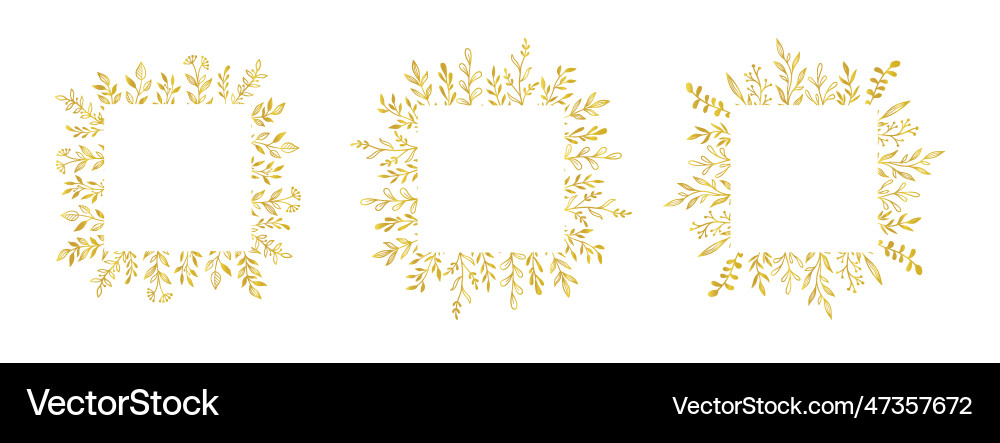 Gold floral square border set golden Royalty Free Vector