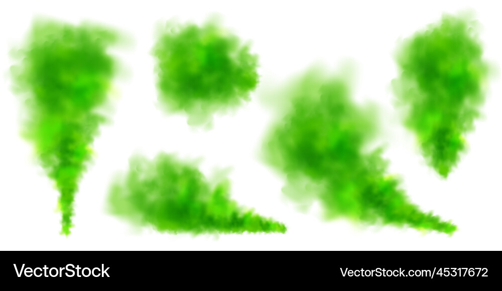 Green colorful smoke clouds isolated on white Vector Image