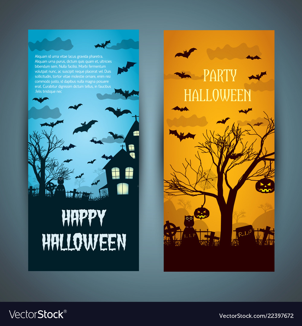 Halloween banners with flying bats Royalty Free Vector Image