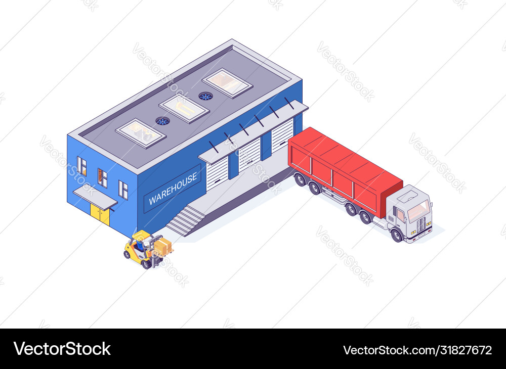 Isometric warehouse and storage forklift truck Vector Image