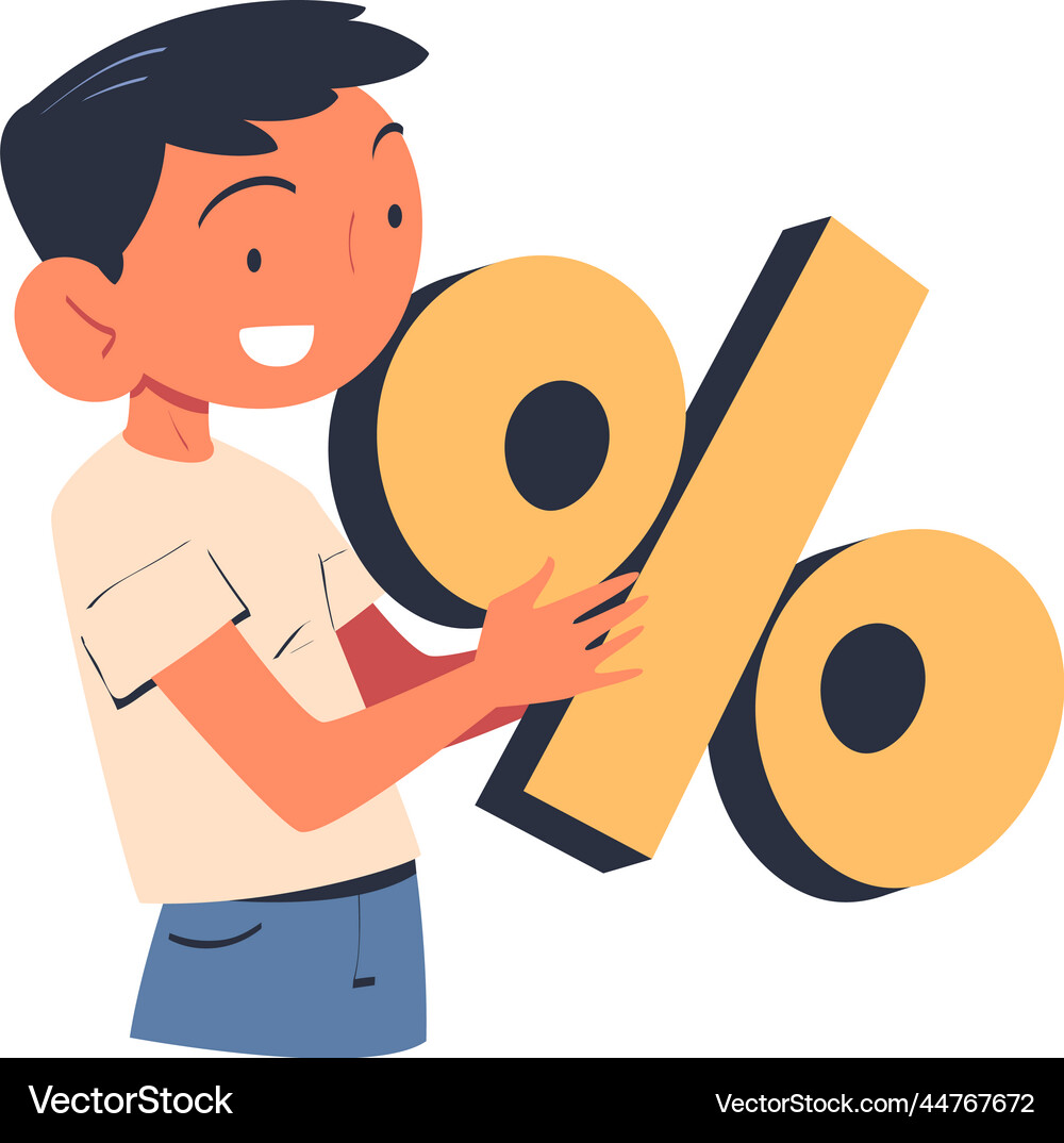 Young man character enjoying discount holding Vector Image