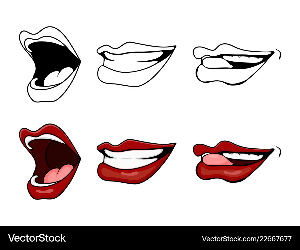 Cartoon lips smile set isolated on white Vector Image