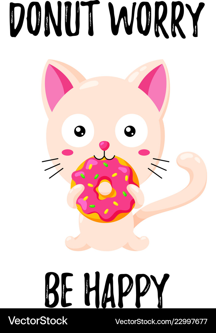 Cute funny cartoon cat eating Royalty Free Vector Image