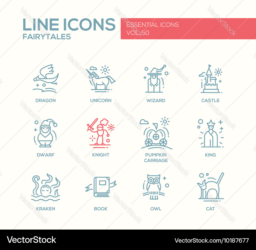 Fairy Tales- flat design line icons set Royalty Free Vector