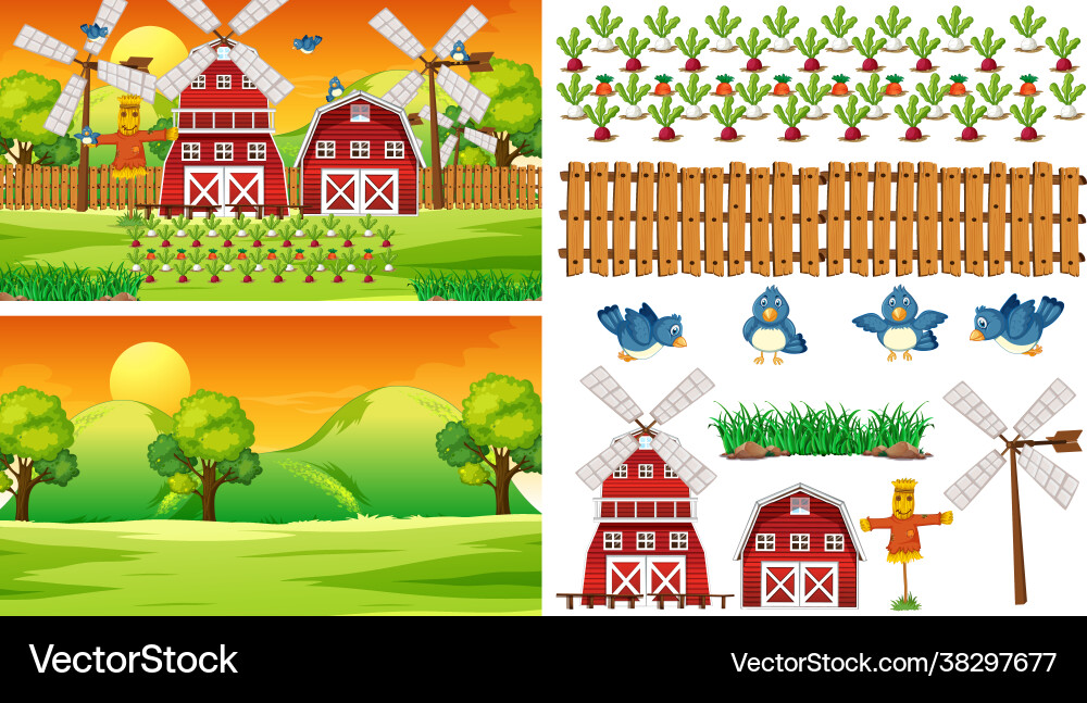 Farm element set isolated with scence Royalty Free Vector
