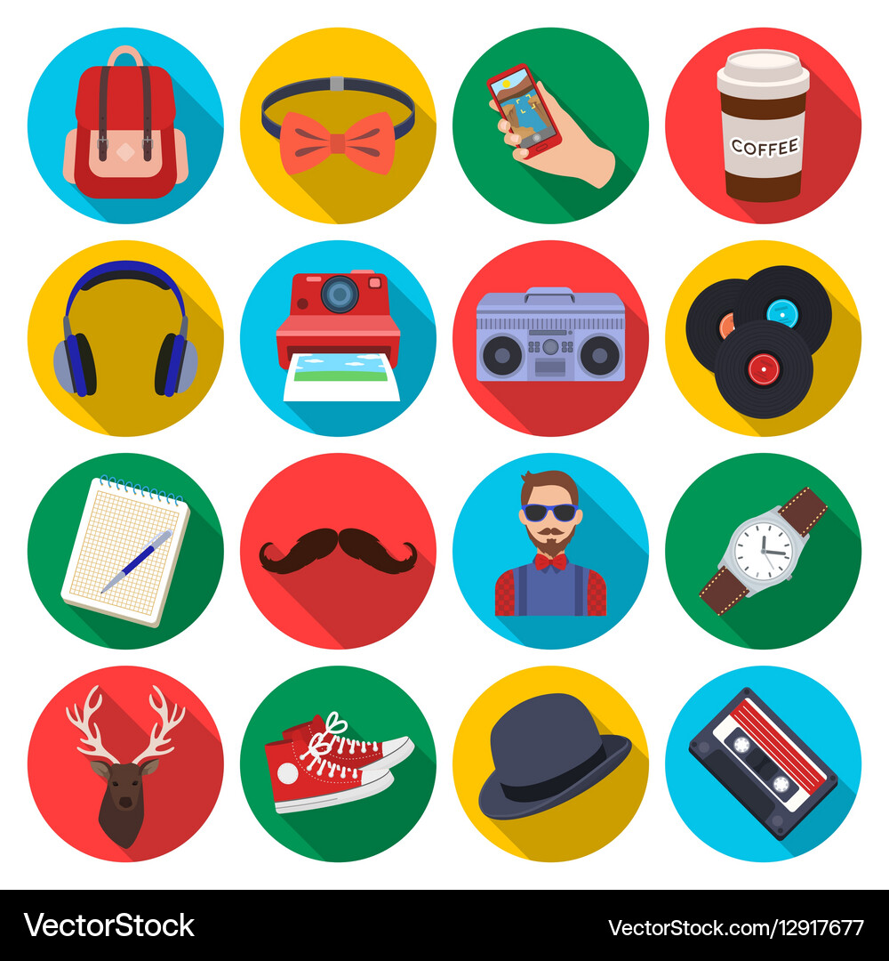 Hipster style set icons in flat big Royalty Free Vector