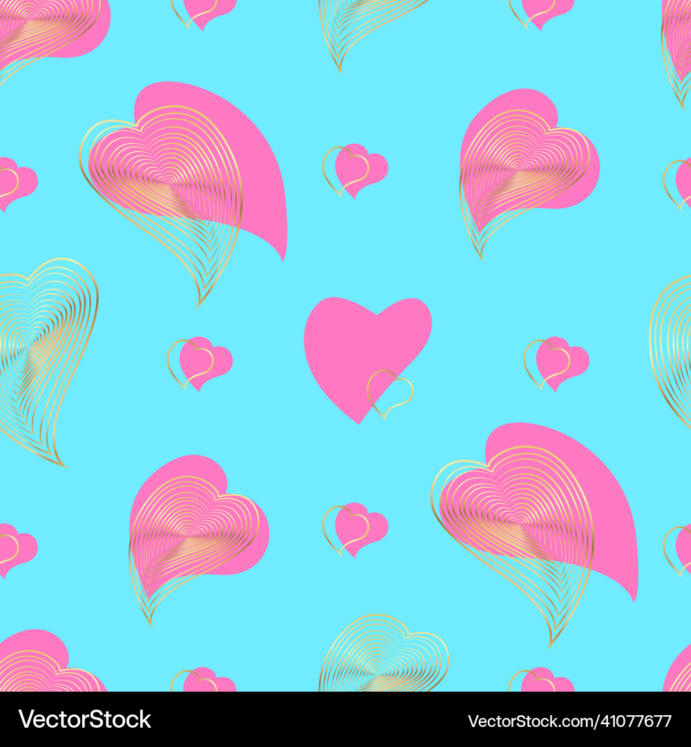Seamless luxury blue pattern with pink hearts Vector Image