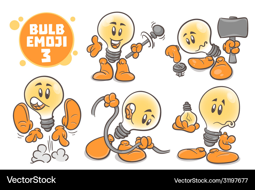 Set emotional character cartoon lightbulb Vector Image