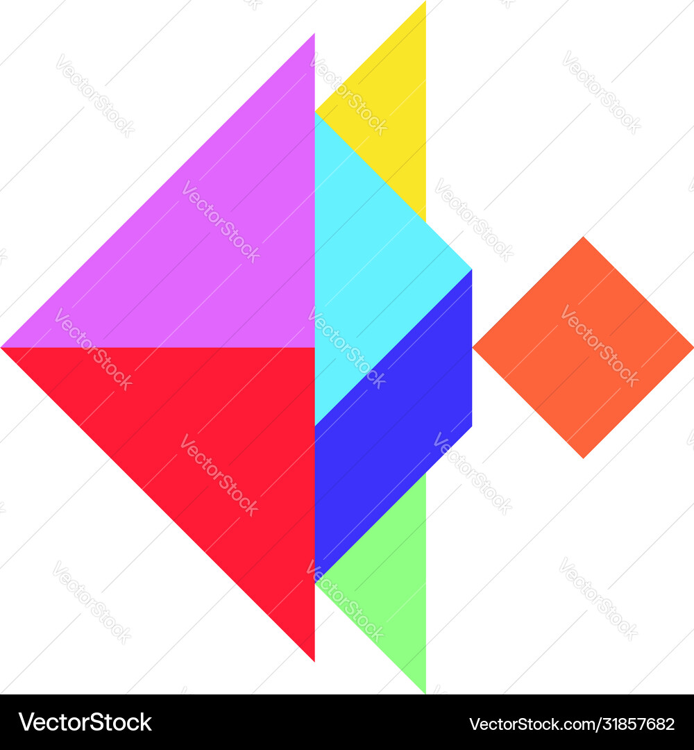 Color tangram puzzle in fish shape on white Vector Image