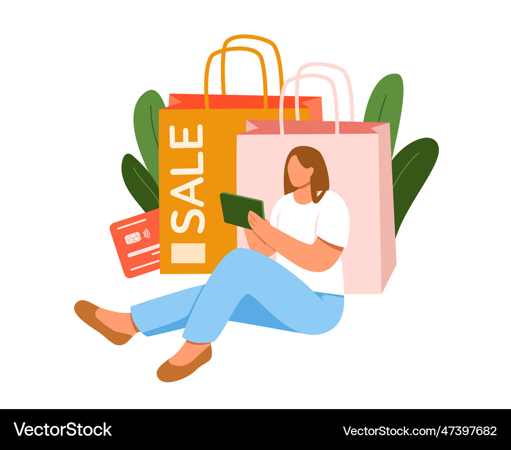 Colored cartoon woman doing shopping online using Vector Image