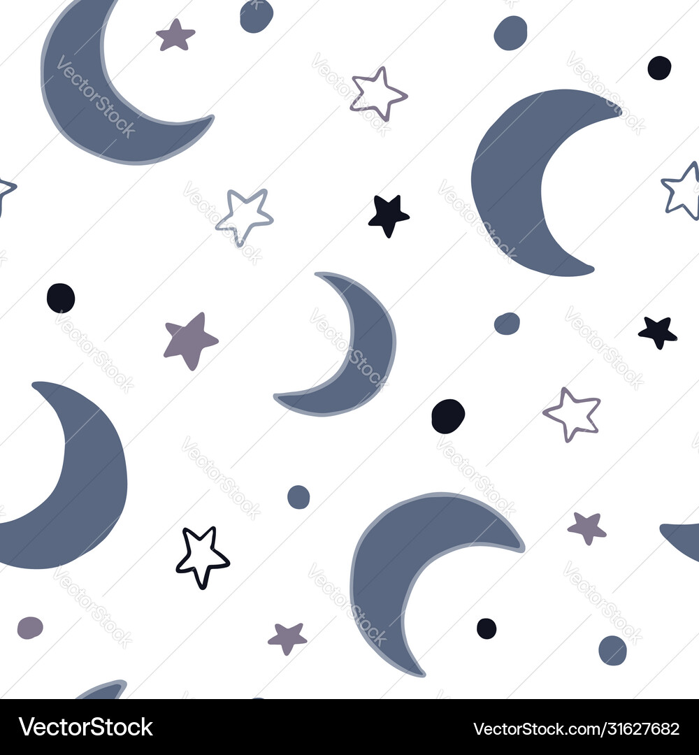 Cute moon and stars on sky seamless pattern Vector Image