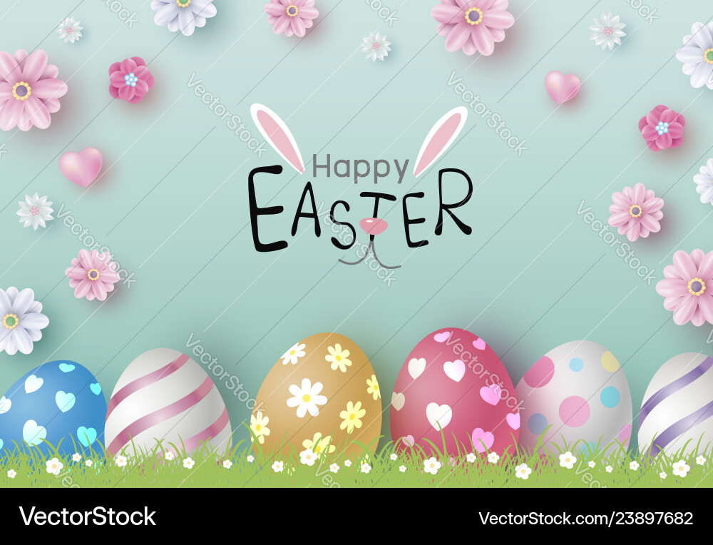 Easter day design eggs and flowers Royalty Free Vector Image