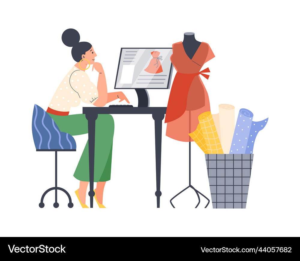 Fashion designer or seamstress developing clothes Vector Image