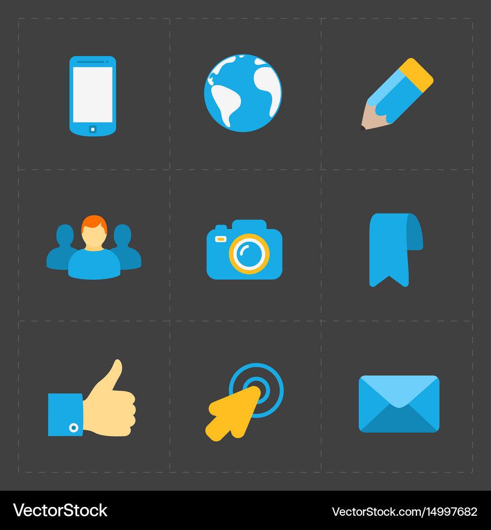 Modern colorful flat social icons set Royalty Free Vector