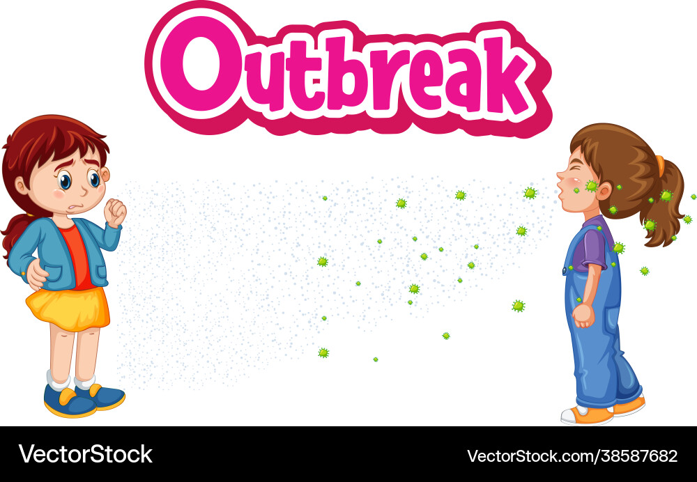 Outbreak font in cartoon style with two kids Vector Image