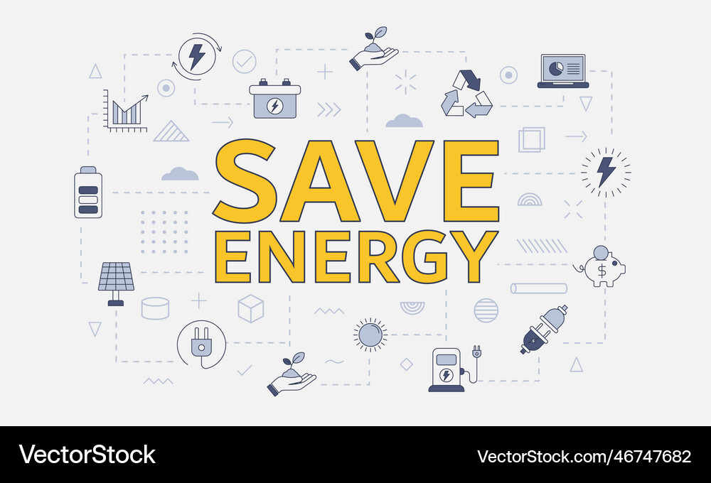 Save energy concept with icon set with big word Vector Image