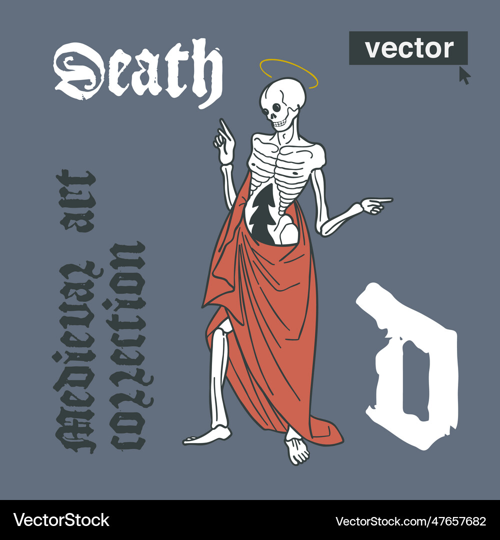 Skeleton in cloak medieval style engraving art Vector Image