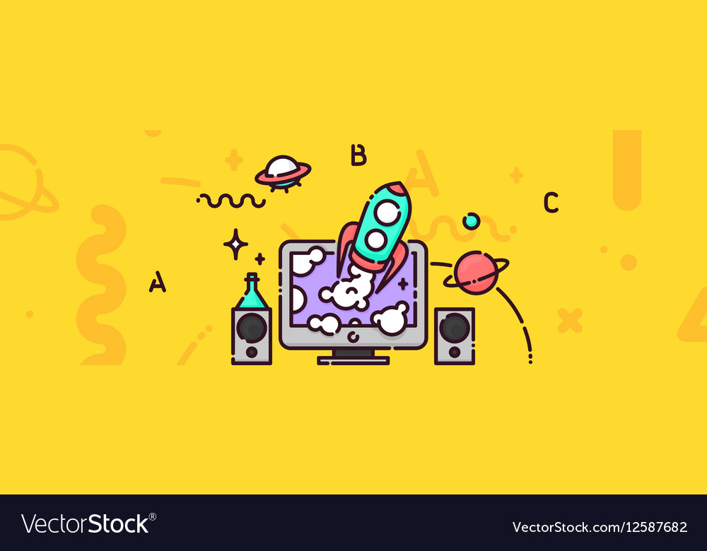 Space rocket flying from computer screen Vector Image