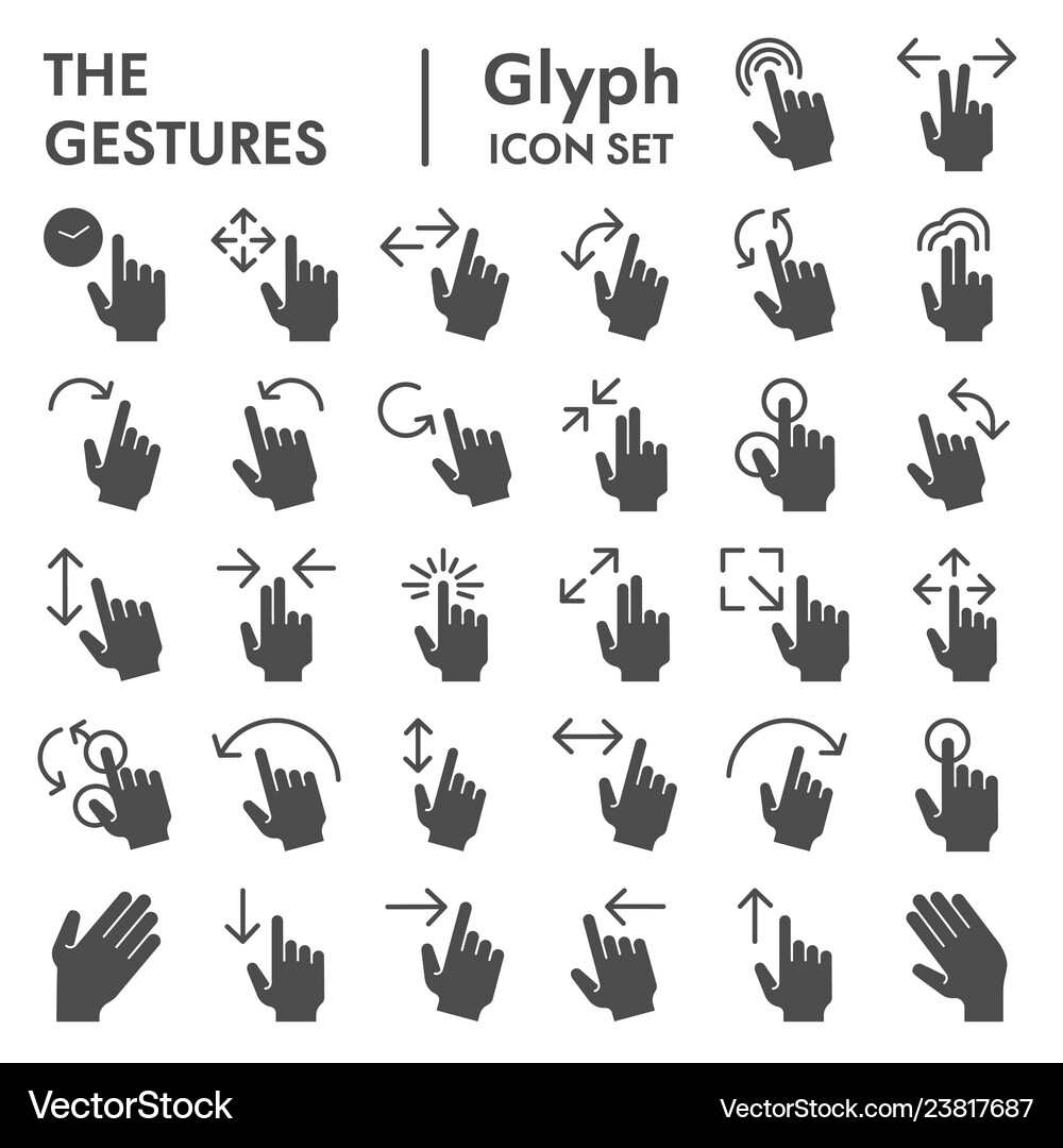Gestures glyph icon set hand symbols collection Vector Image