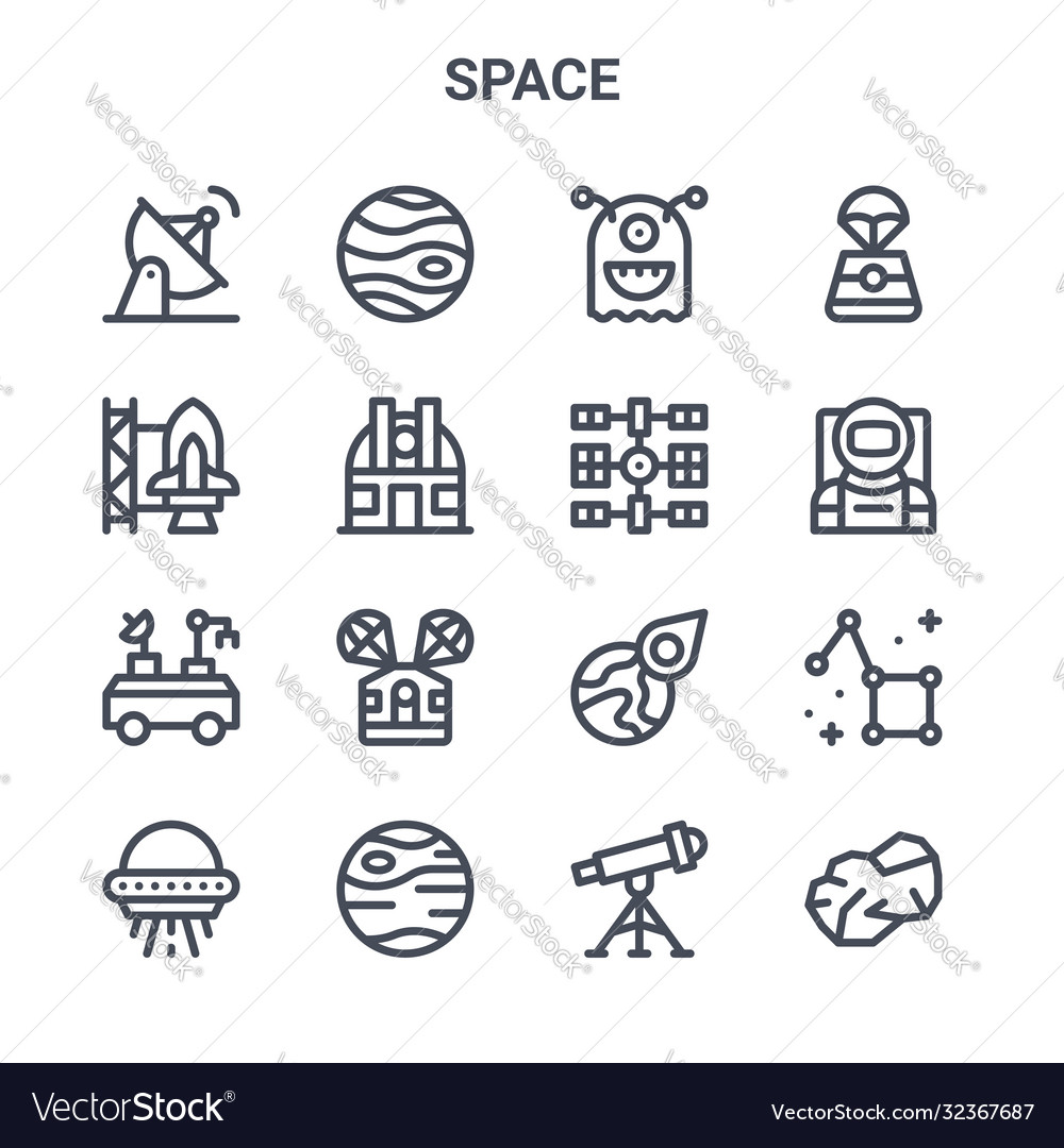 Set 16 space concept line icons 64x64 thin Vector Image