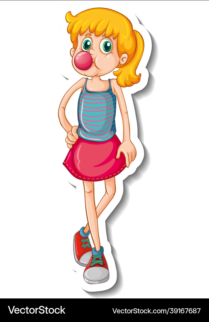 Sticker template with a girl in standing pose Vector Image