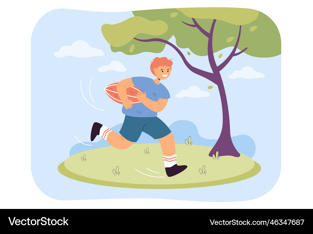 Young rugby player character running on field Vector Image