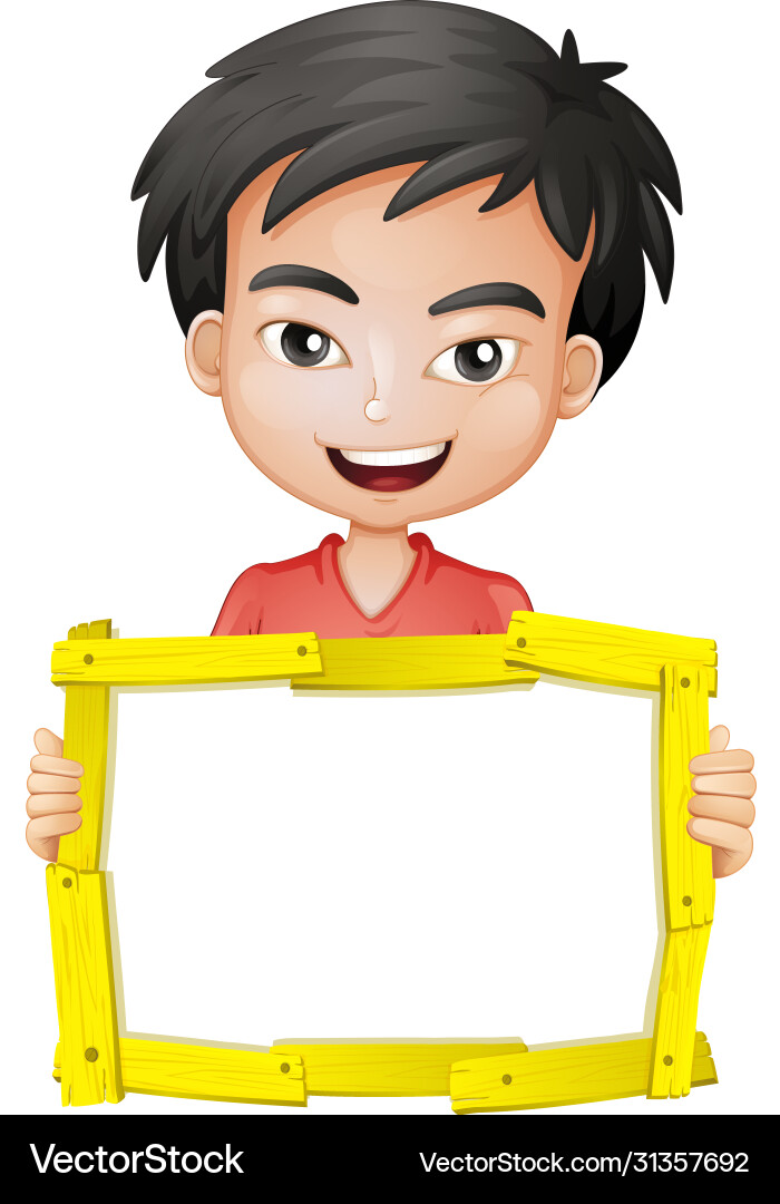 Blank sign template with cute boy on white Vector Image